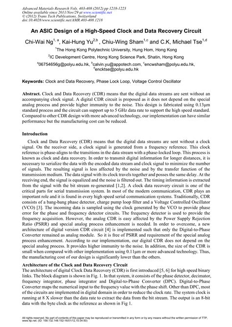 Pdf An Asic Design Of A High Speed Clock And Data Recovery Circuit