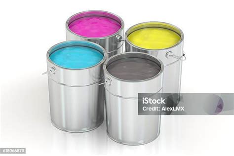 컬러 페인트 캔 Cmyk 컨셉 3d 렌더링 0명에 대한 스톡 사진 및 기타 이미지 0명 3차원 형태 Cmyk Istock