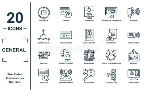 General Linear Icon Set Includes Thin Line Add Photos Biotechnology