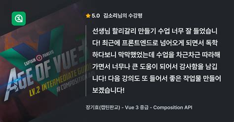 김소리의 생생한 수강후기 Vue 3 중급 Composition Api 강 인프런 수강평