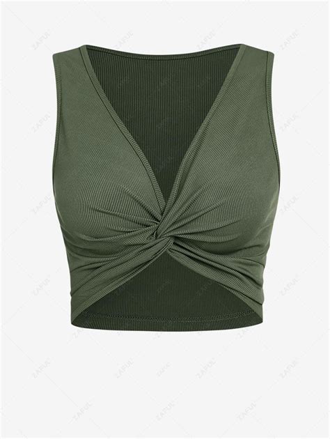 ZAFUL Twisted Front Ribbed Crop Tank Top In LIGHT GREEN ZAFUL 2024