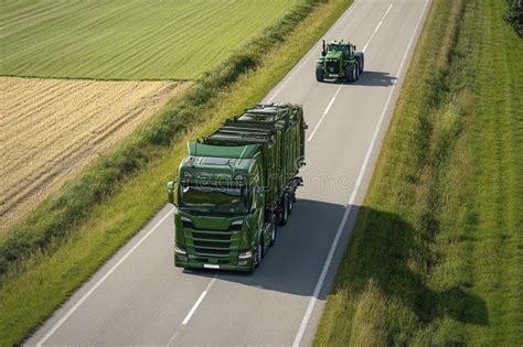 Bird S Eye Top View Of A Road Surrounded By Fields With Green Scania