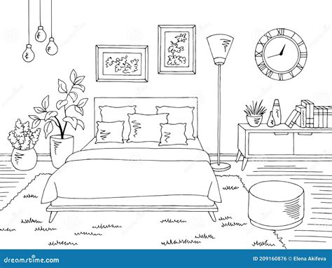 Bedroom Graphic Black White Home Interior Sketch Vector Stock Vector