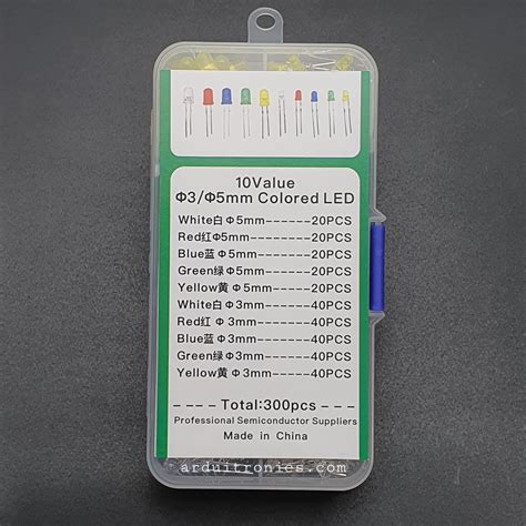 Led Set 3mm 5mm สีแดง เขียว น้ำเงิน เหลือง ขาว Led 300 หลอดต่อเซ็ต Arduino Raspberry Pi