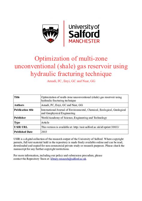Pdf Optimization Of Multi Zone Unconventional Shale Gas Reservoir Using Hydraulic Fracturing