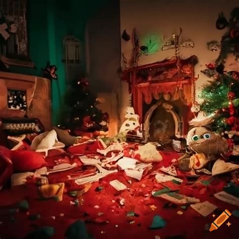 Chaotic Christmas Room With Broken Decorations On Craiyon