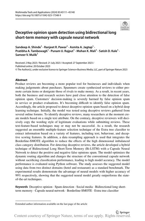 Deceptive Opinion Spam Detection Using Bidirectional Long Short Term