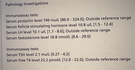 High Prolactin At 750 Mul Raised Lh Serum Level At 101 Ul High