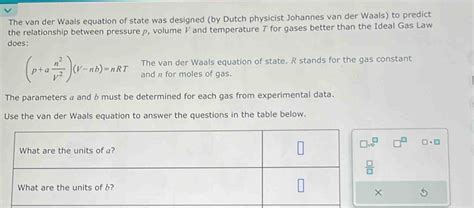 Solved The Van Der Waals Equation Of State Was Designed By Dutch