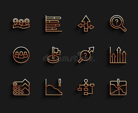 Set Line Graph Chart Diagram Financial Growth Decrease Location Hierarchy Organogram