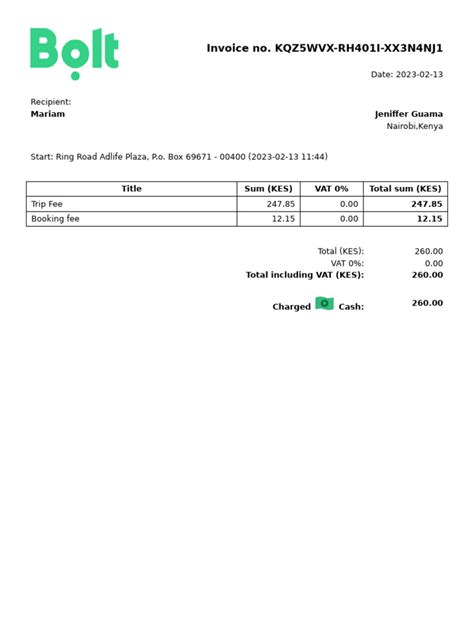 Ride Invoice From Bolt Pdf