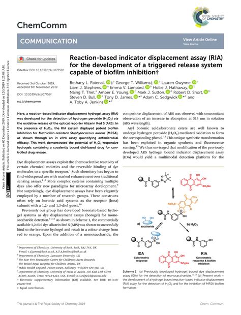 Pdf Reaction Based Indicator Displacement Assay Ria For The