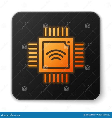 orange glowing neon computer processor with microcircuits cpu icon