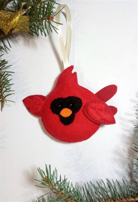 Cardinal Ornament Red Cardinal Decor Felt Cardinal Ornament Etsy