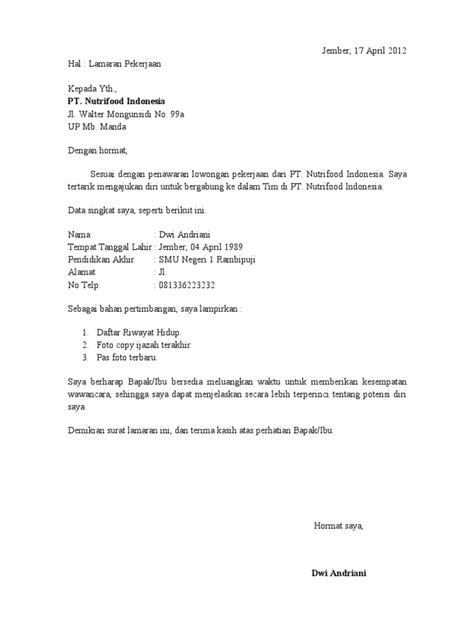 Contoh Surat Lamaran Kerja Yang Kreatif Delinewstv