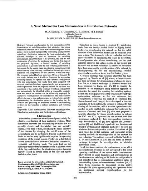 Pdf A Novel Method For Loss Minimization In Distribution Networks