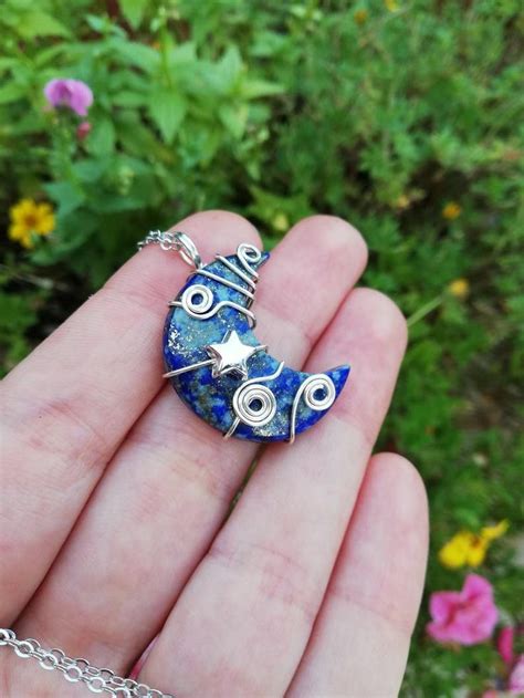 Wire Wrapped Moon Necklacelapis Lazuli Moon Pendantcrescent Etsy UK Nature Inspired Jewelry
