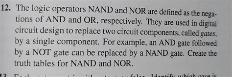 solved 12 the logic operators nand and nor are defined as