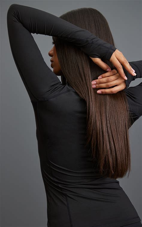 Black Sculpted Long Sleeve Gym Top Activewear Prettylittlething