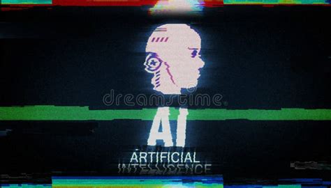 Artificial Intelligence Symbol On Analog Screen Glitch Vhs Style Stock