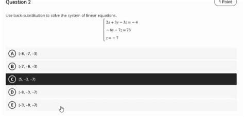 solved question 2 1 point use back substitution to solve the