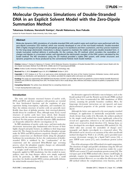 Pdf Molecular Dynamics Simulations Of Double Stranded Dna In An