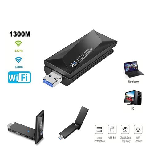 1300mbps Usb Wifi Adapter For Pc Dual 5dbi Antenna Wireless Adapter For
