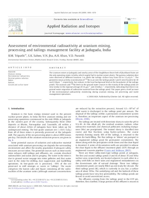 Pdf Assessment Of Environmental Radioactivity At Uranium Mining