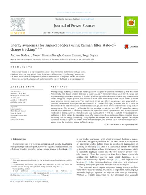 Pdf Energy Awareness For Supercapacitors Using Kalman Filter State Of Charge Tracking