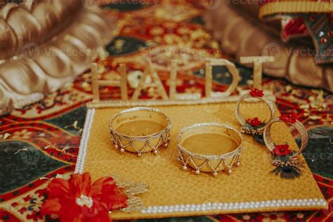 Indian Wedding Essentials At The Time Of Haldi Ceremony Or Pithi