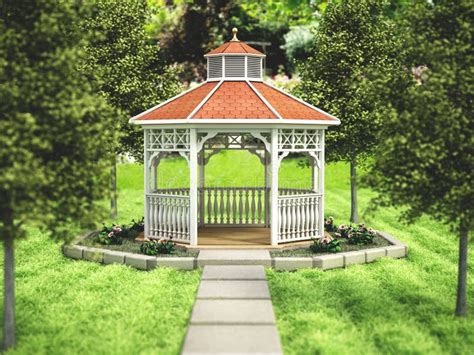 Gazebo Jardin Sur Le Terrain D Herbe Parmi Les Arbres 3d Illustration