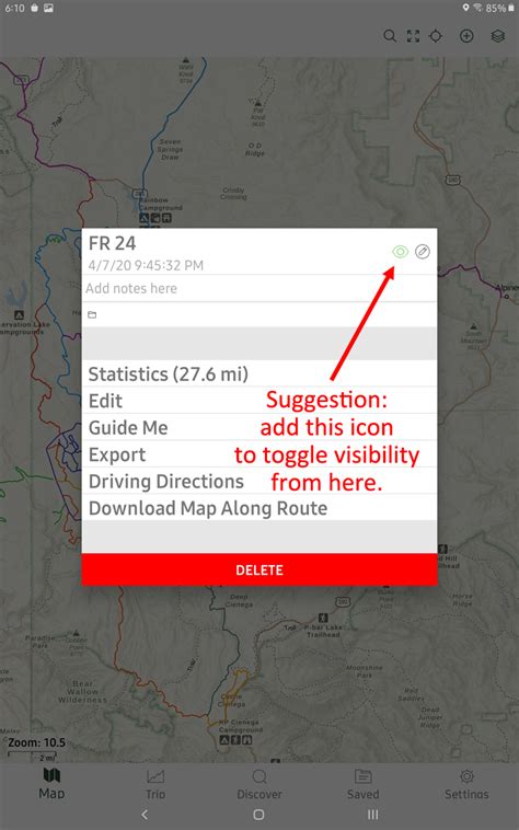 Toggle Visibility Of A Route Or Track From That Items Info Page Gaia Gps