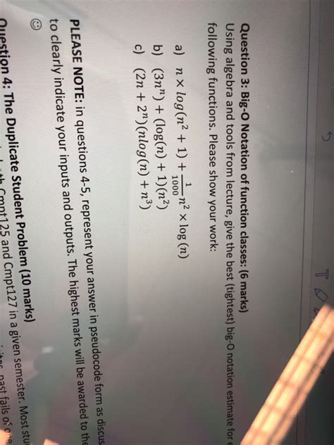 Solved Question Big O Notation Of Function Classes Chegg