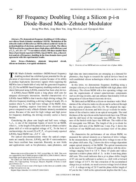 Pdf Rf Frequency Doubling Using A Silicon P I N Diode Based Mach Zehnder Modulator