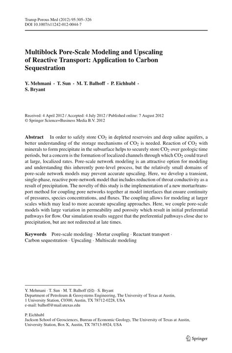 Pdf Multiblock Pore Scale Modeling And Upscaling Of Reactive Transport Application To Carbon