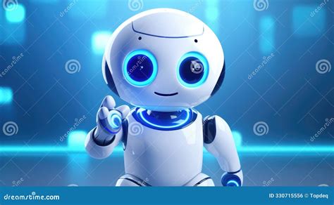 Cute Robot Friendly Digital Assistant Character With Glowing Blue