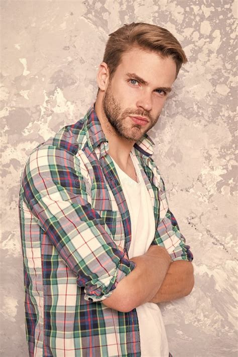 Barber Concept Caucasian Male Model With Unshaven Handsome Face And