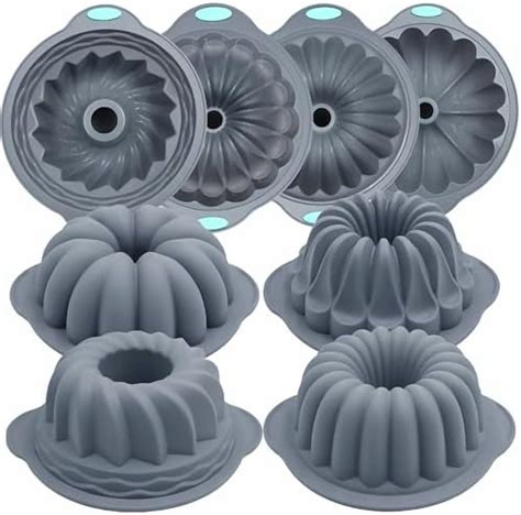 4 Pieces Silicone Fluted Tube Cake Pans 7 Cups Tube Baking Pan Jello