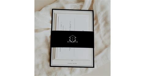 Timeless Vines Monogram Crest Black Invitation Belly Band Zazzle