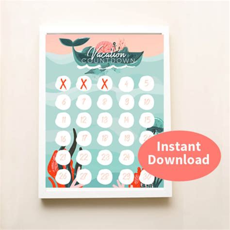 Vacation Countdown Calendar Beach Vacation Countdown Printable Girls
