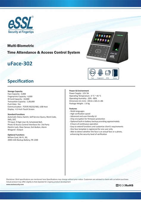 Essl Uface 302 Biometric Attendance System At Rs 19990 Essl Biometric Attendance System In