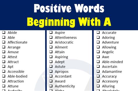 100 Positive Words Beginning With A GrammarVocab