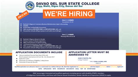 Dssc Is Hiring New Applicants Davao Del Sur State College