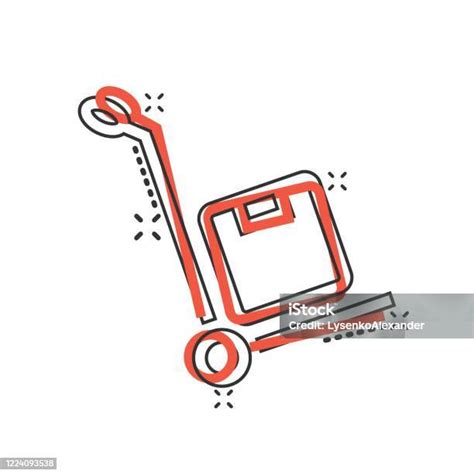 만화 스타일의화물 트롤리 아이콘입니다 흰색 고립 된 배경에 배달 상자 만화 벡터 그림입니다 상자 배송 스플래시 효과 비즈니스