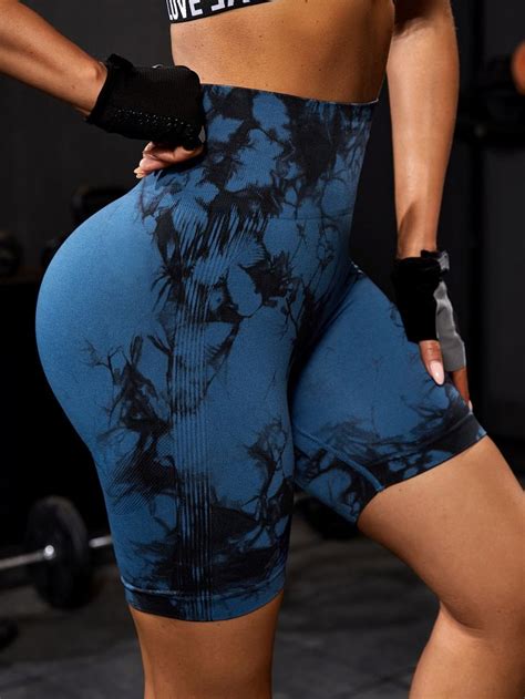 Yoga Trendy Shorts Deportivos Inconsútil De Tie Dye Moda De Mujer
