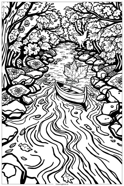 Leaf Boat Floating Stream 2 Coloring Page Free Pdfandpng Printable