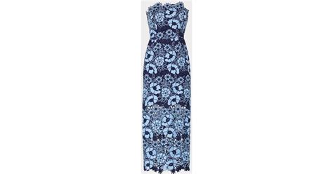 Milly Kait Two Tone Floral Lace Midi Dress In Blue Lyst