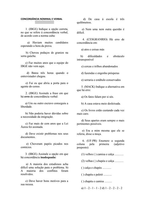 Atividade De Concordancia Verbal E Nominal LIBRAIN