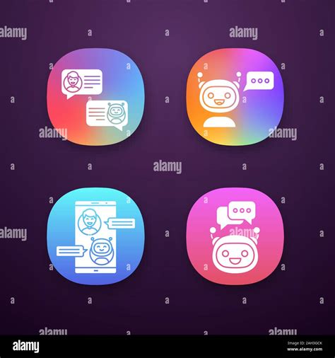 Chatbots App Icons Set Uiux User Interface Virtual Assistants Messenger And Chat Bots