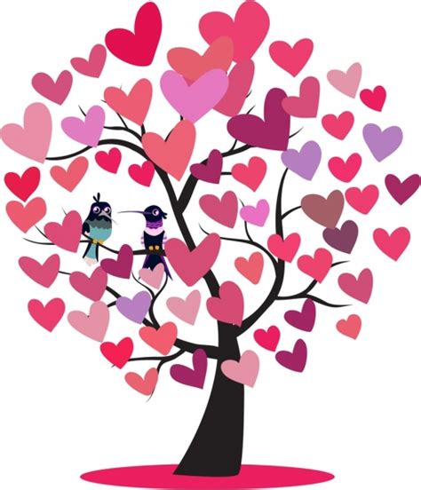 Hearts Tree Icon Woodpeckers Couple Decoration Vectors Graphic Art Designs In Editable Ai Eps